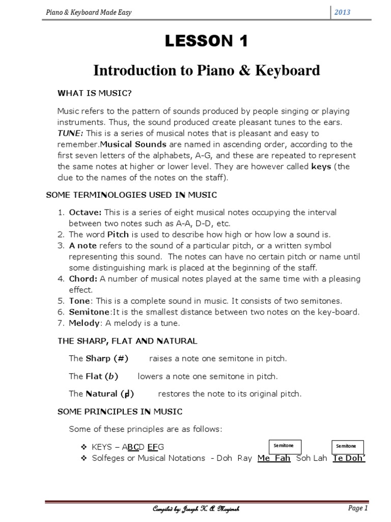 Lesson 1 Introduction To Piano & Keyboard: What Is Music? | PDF ...