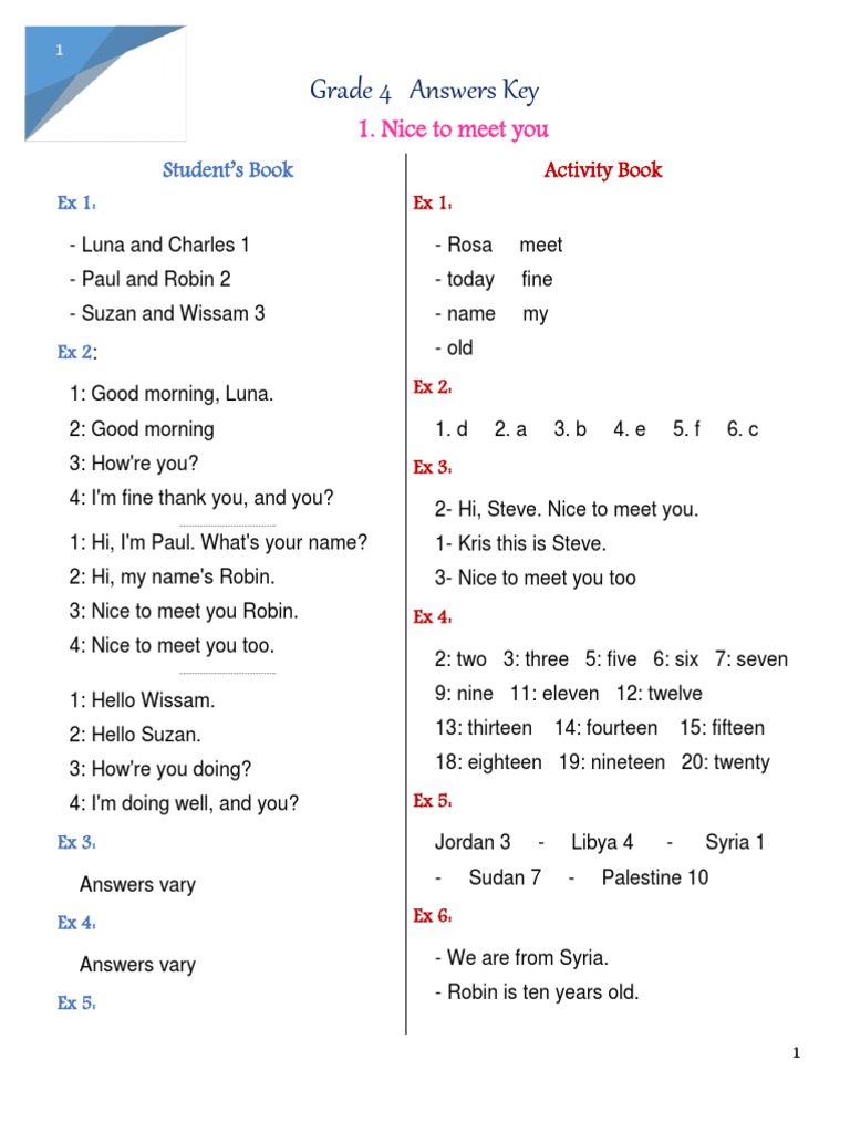 Grade 4 Answers Key MR Maged Ogharli | PDF | Room | Food And Drink