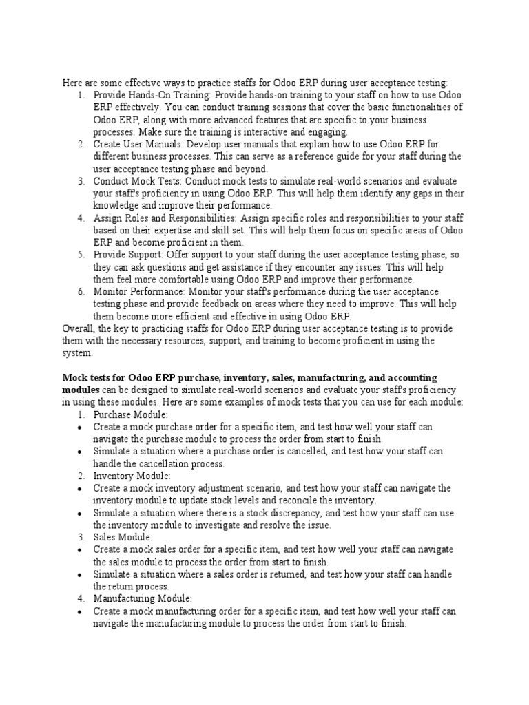 Odoo ERP User Acceptance Testing Guide | PDF | Enterprise Resource ...