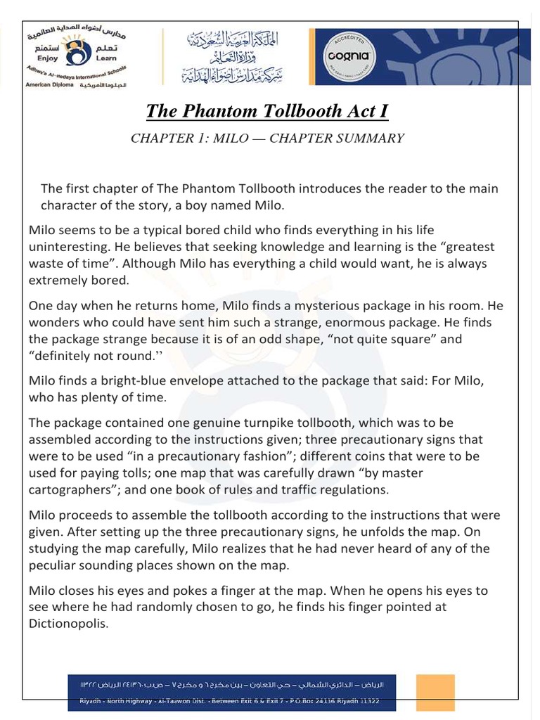 The Phantom Tollbooth Act I: Chapter 1: Milo - Chapter Summary | PDF