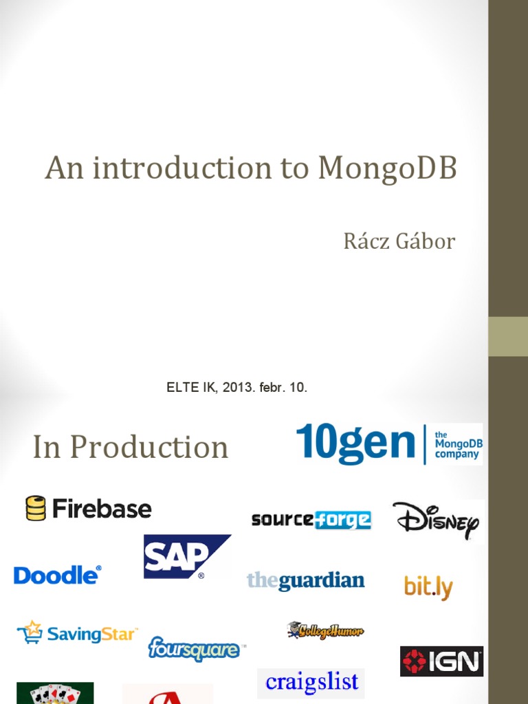 An Introduction To Mongodb: Rácz Gábor | PDF | Relational Database | No Sql