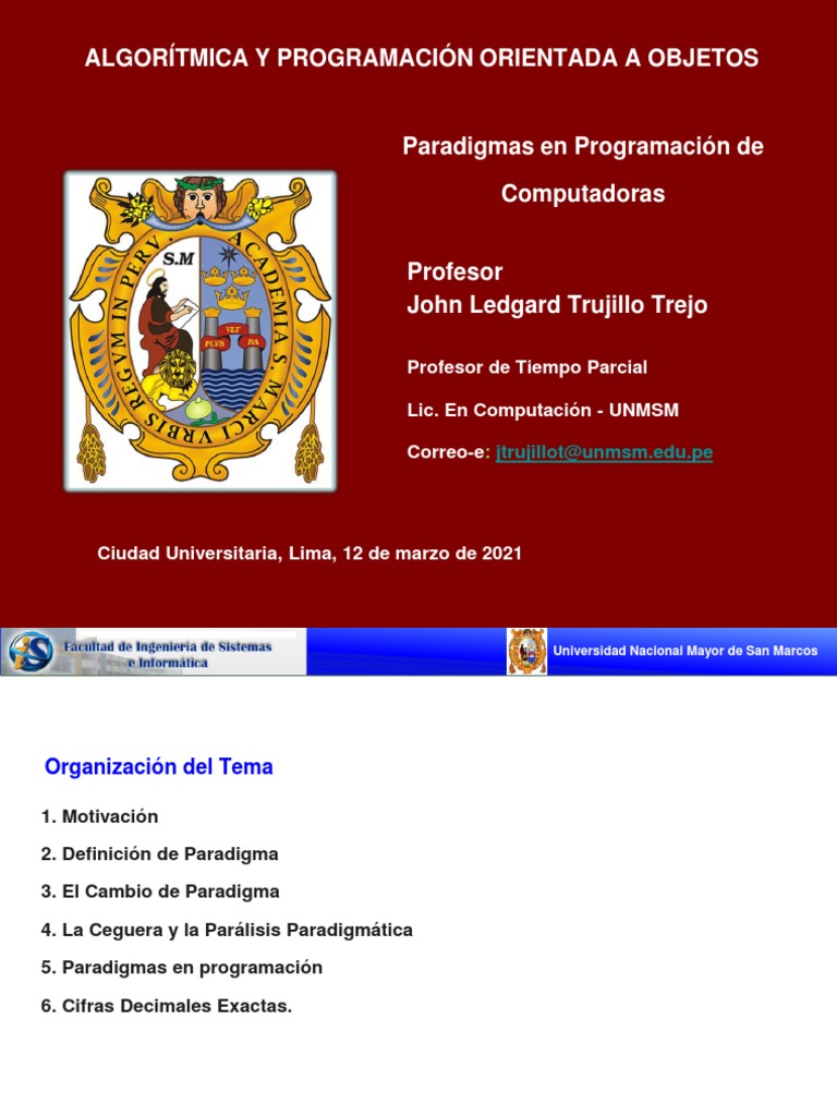 Paradigmas de Programación - ALGO II IS FISI-UNMSM 2021-0 Semana1 | PDF | Programación de ...