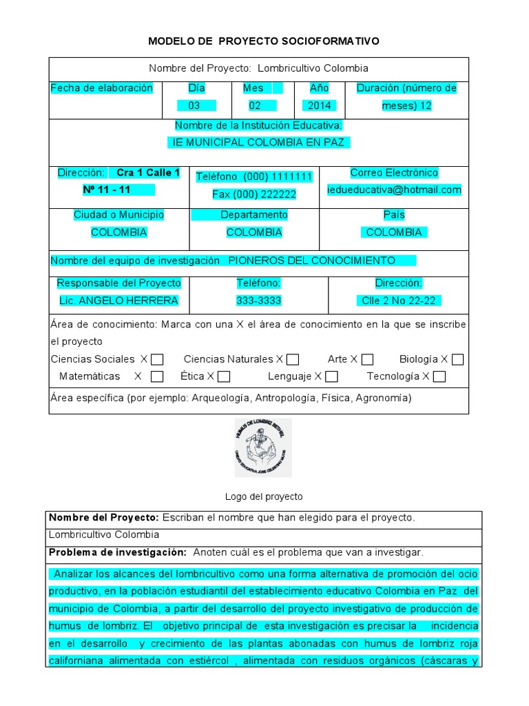 Ejemplo Modelo Proyecto Socioformativo | PDF