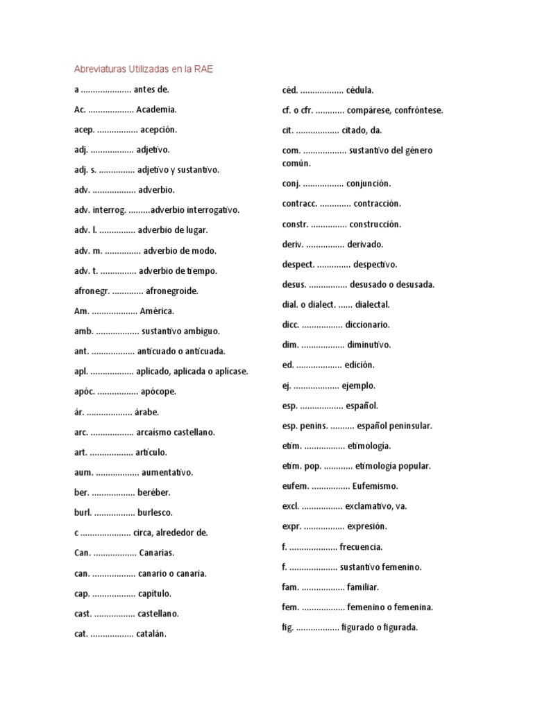 Abreviaturas Utilizadas en La RAE | PDF | Plural | Pronombre
