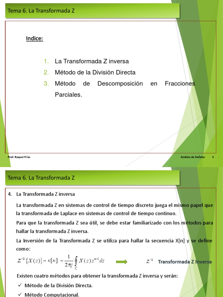 Tema 6. La Transformada Z: Prof. Raquel Frías Análisis de Señales 1 | PDF | Relaciones ...