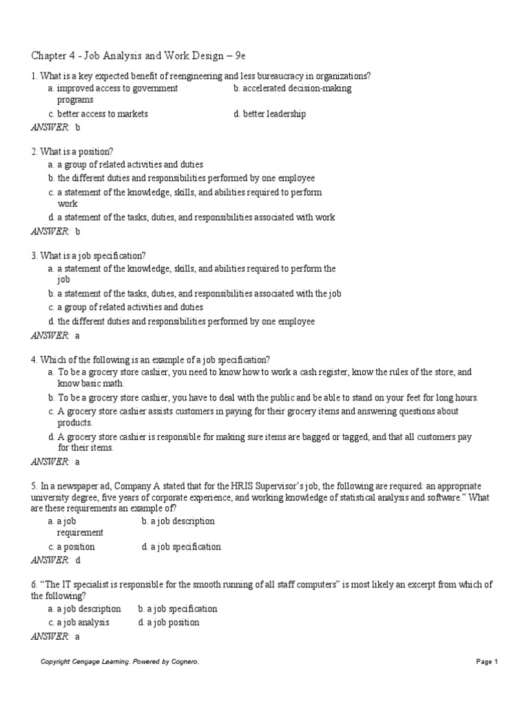 Chapter - 4 - Job - Analysis - and - Work - Design - 9e | PDF | Human Resource Management ...