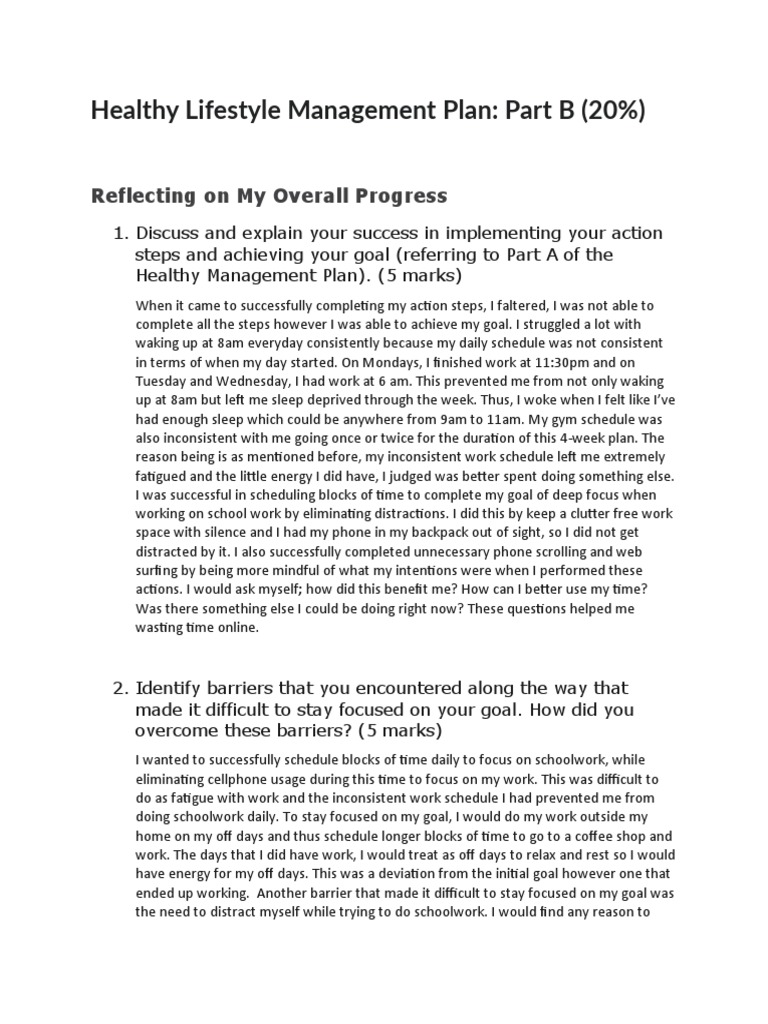 Healthy Lifestyle Management Plan: Part B | PDF | Cognition ...