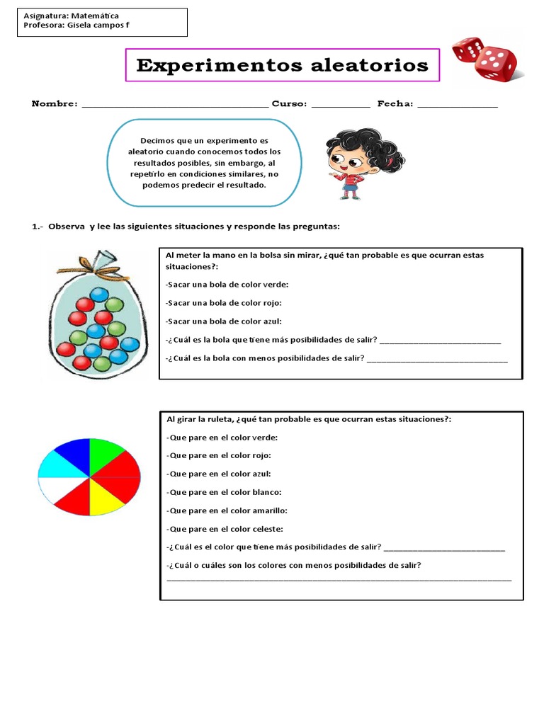 Guía Experimentos Aleatorios 4° Basico | PDF | Color | Ruleta