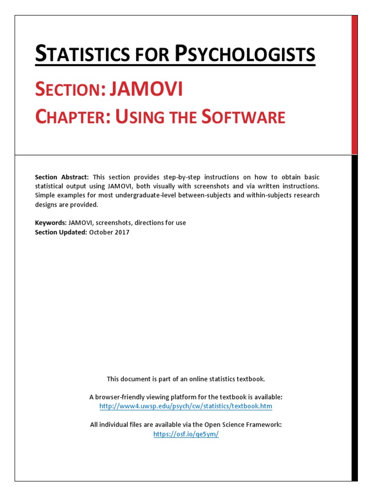 JAMOVI 2017 Statistics For Psychologists Section - JAMOVI Chapter ...