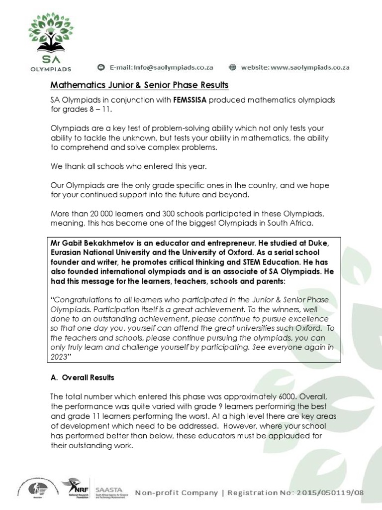 SA Olympiads Mathematics Junior Senior Phase Grade 8 Grade 11 2022 1 ...