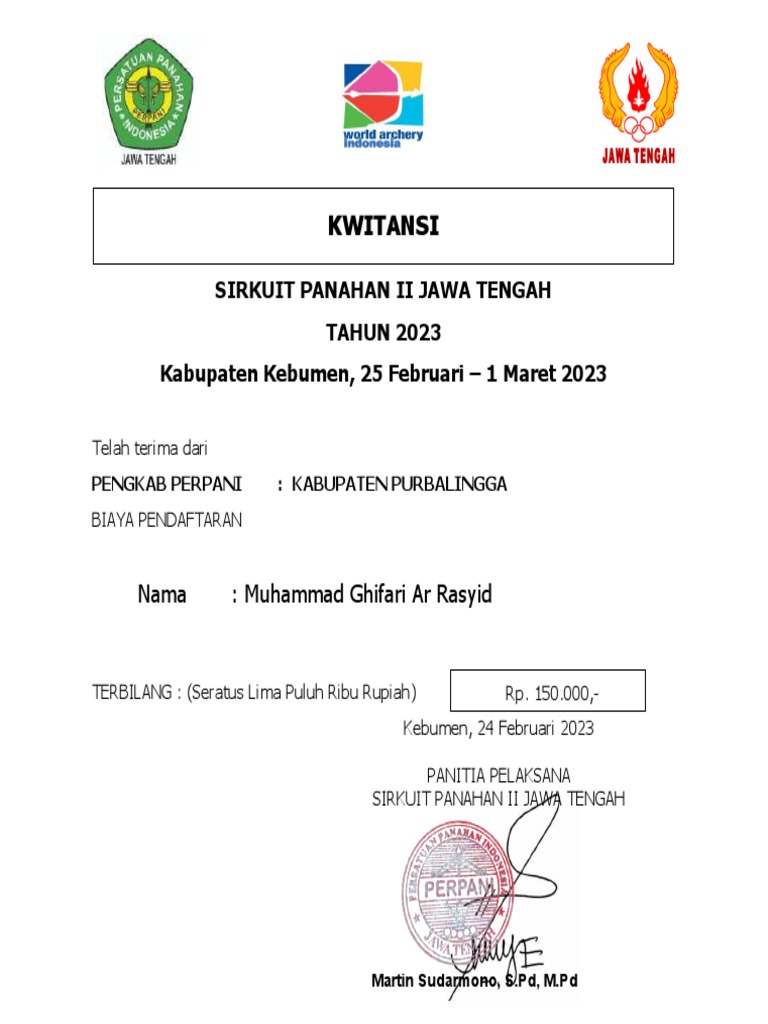 KWITANSI PEMBAYARAN Purbalingga Muhammad Ghifari Ar Rasyid | PDF