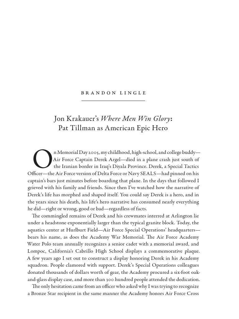 Jon Krakauer's Pat Tillman As American Epic Hero: Where Men Win Glory ...