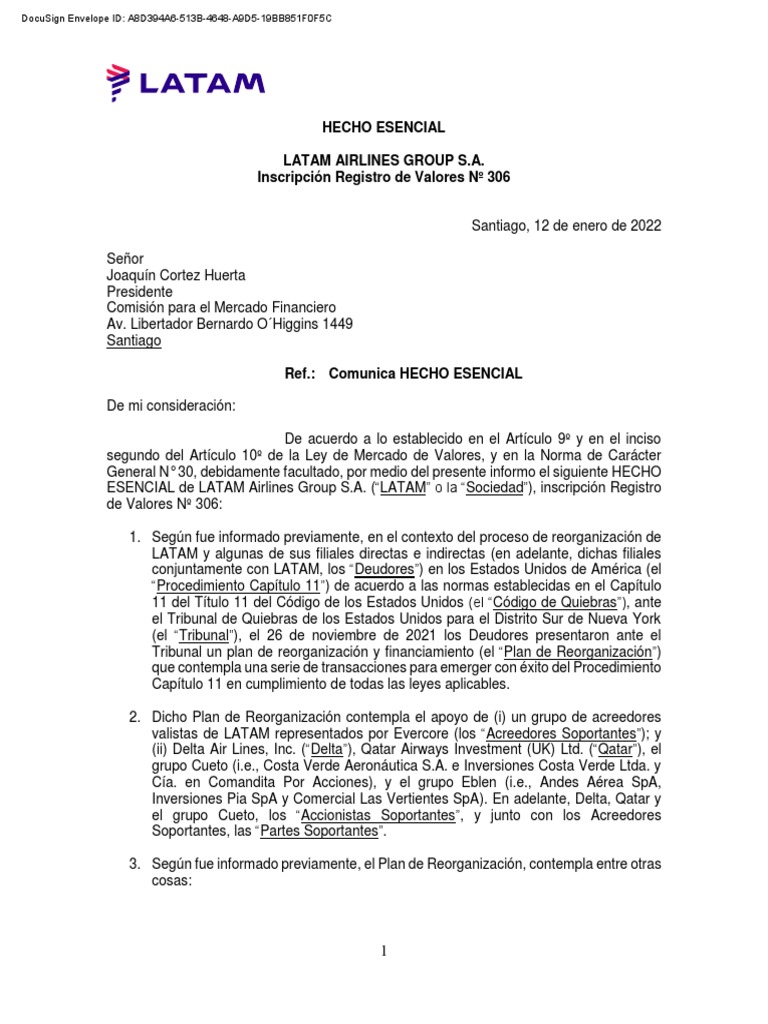 LATAM: Plan de Reorganización Capítulo 11 | PDF | Bancarrota