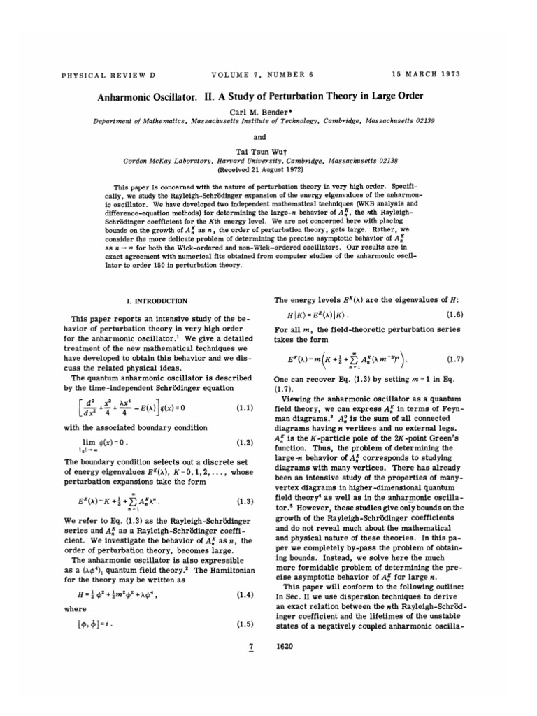 High-Order Perturbation in Anharmonic Oscillator | PDF | Perturbation Theory (Quantum Mechanics ...