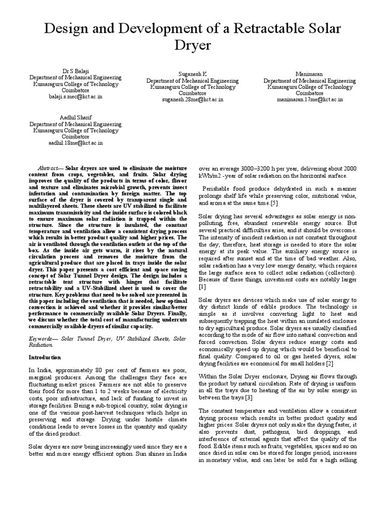 Design and Development of A Retractable Solar Dryer | PDF | Solar Energy | Clothes Dryer
