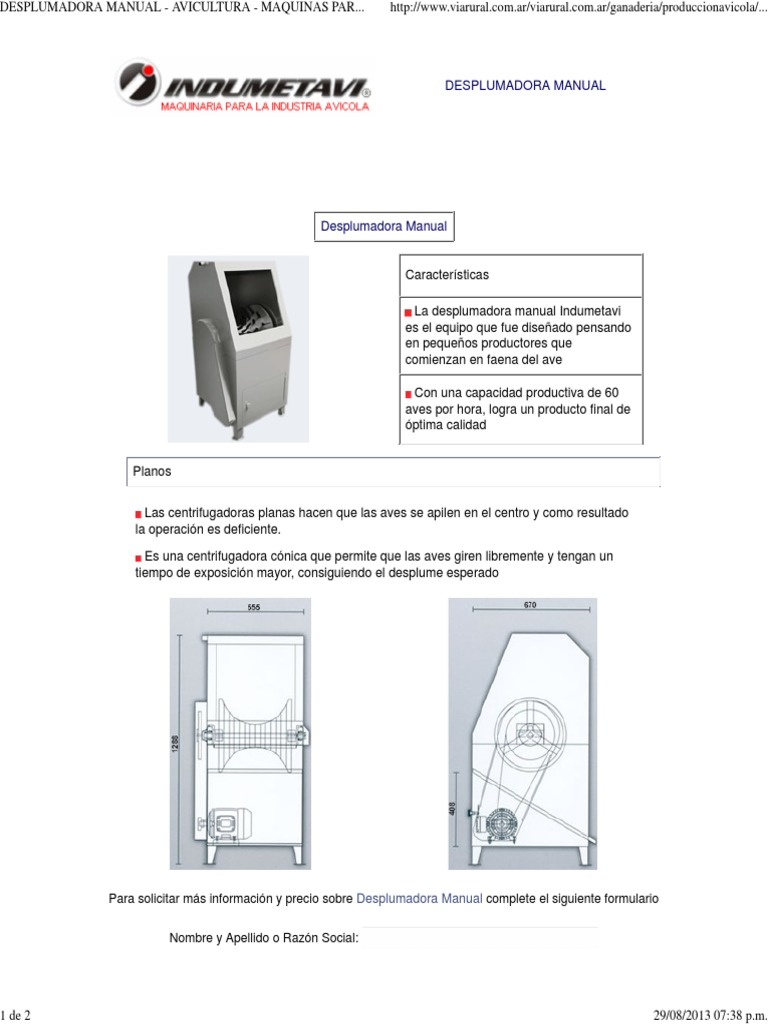 Desplumadora Manual - Avicultura - Maquinas para La Industria Avicola - Indumetavi en Argentina ...