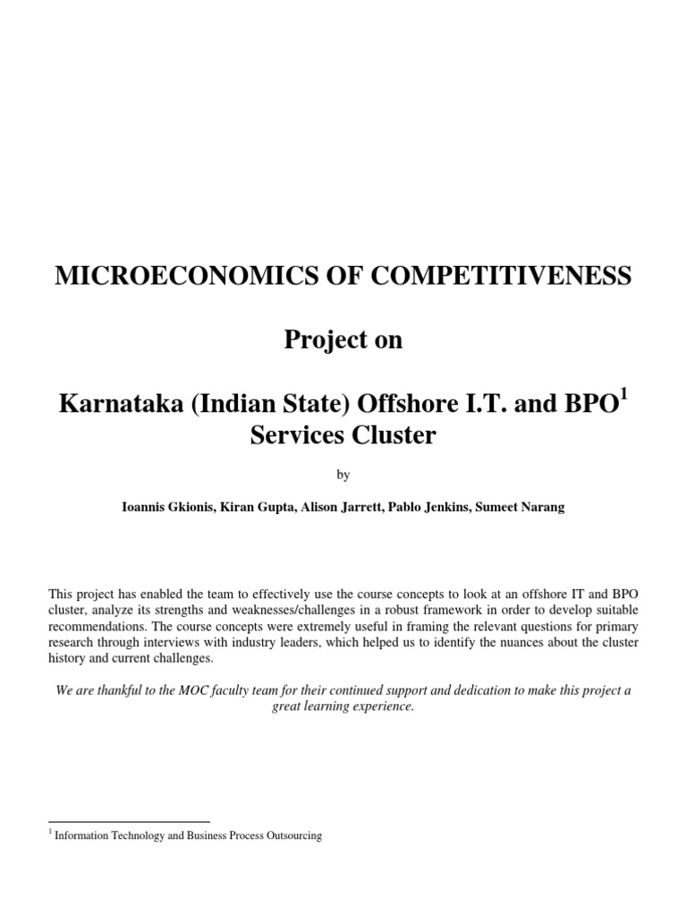 Microeconomics of Competitiveness Project On Karnataka (Indian State ...