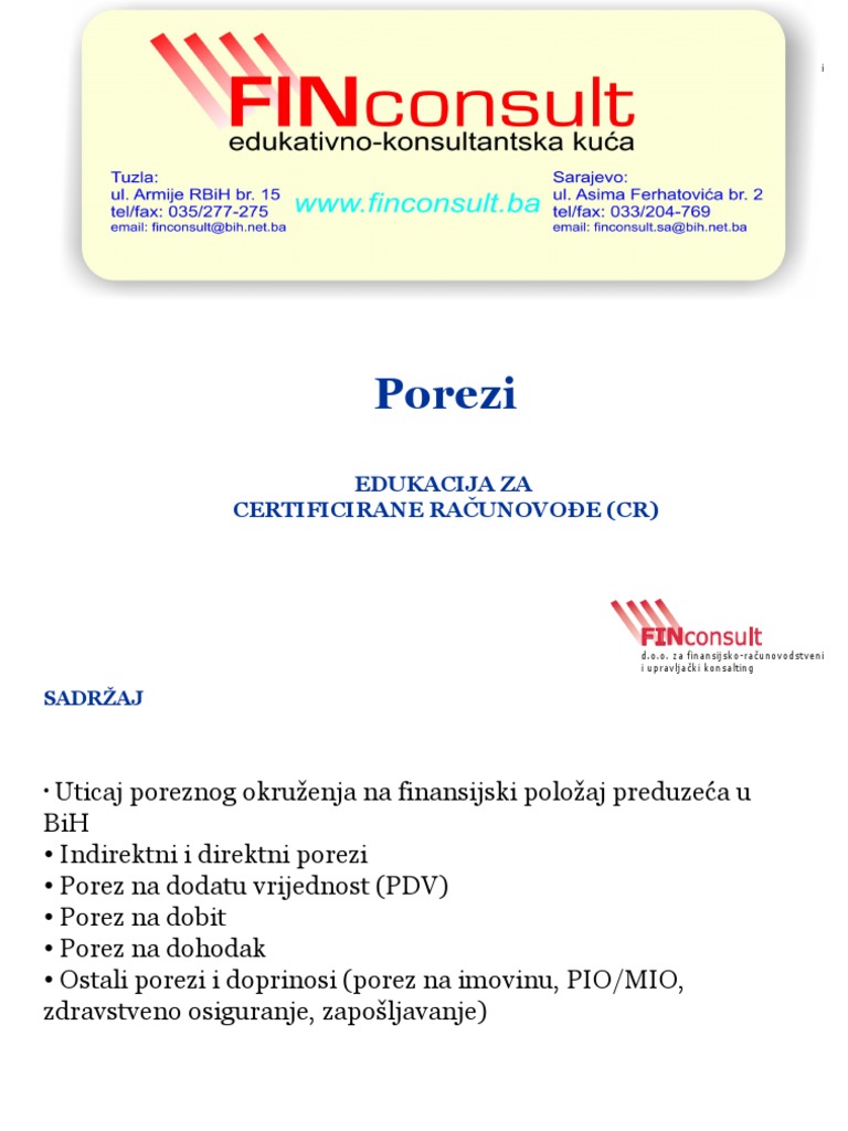 Finconsult - Porezi - CR | PDF