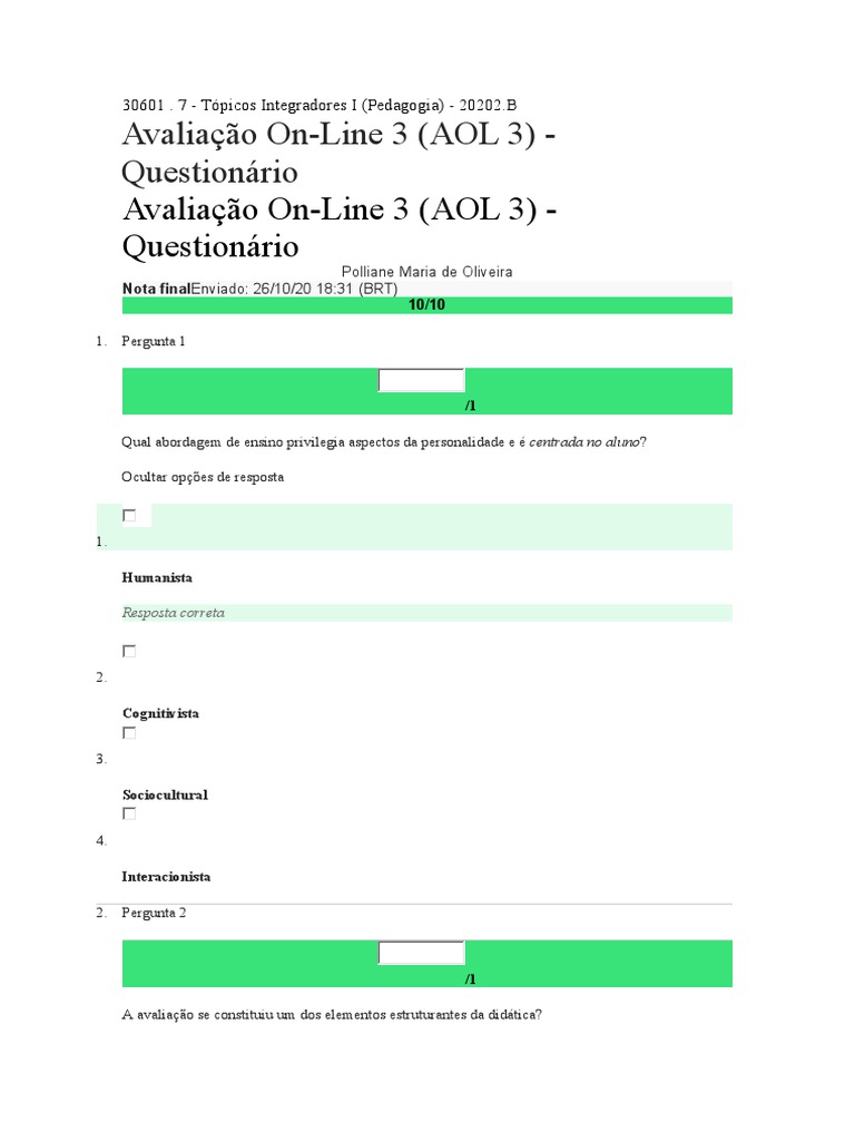 Aol 3 Topicos Integradores 1 Polly | PDF | Pedagogia | Ensino