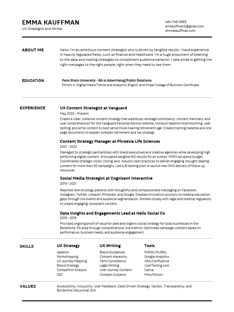 Emma Kauffman Resume March 2023 | PDF | Analytics | Brand