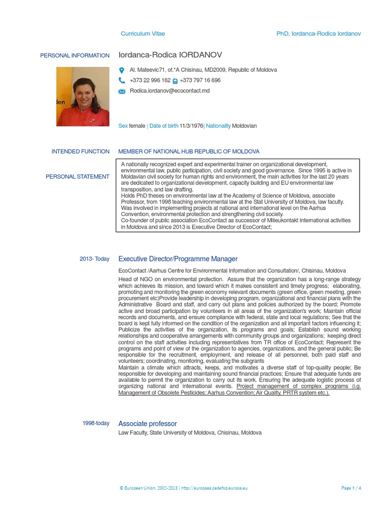 Curriculum Vitae PHD, Iordanca-Rodica Iordanov | PDF | Environmental ...