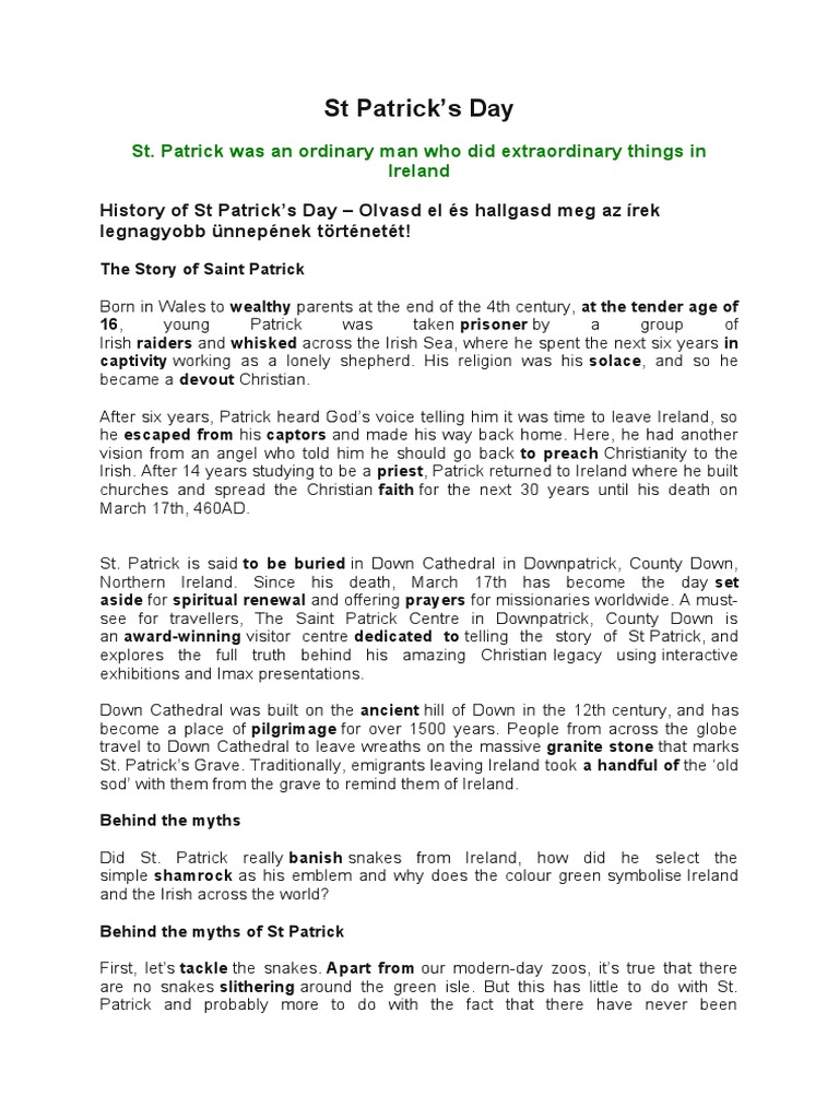 ST Patrick's Day: St. Patrick Was An Ordinary Man Who Did Extraordinary Things in Ireland | PDF ...