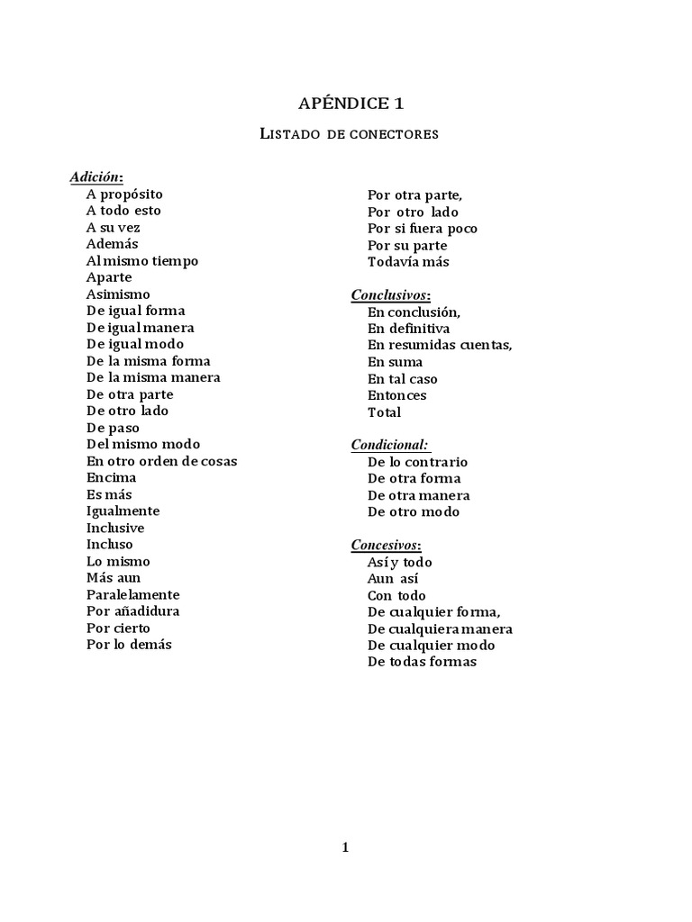 Listado de conectores para organizar ideas y relacionar párrafos | PDF