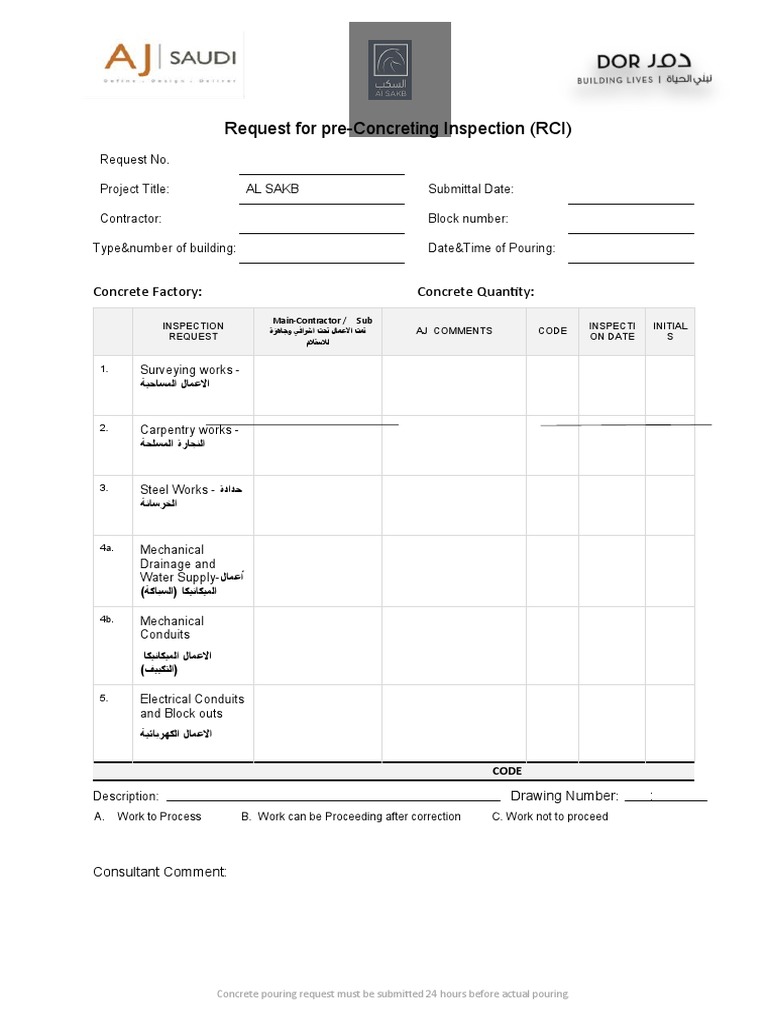 Request For Pre-Concreting Inspection | PDF