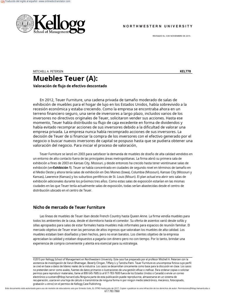 Caso 1 Teuer Furniture Esp | PDF | Compartir (Finanzas) | Inventario