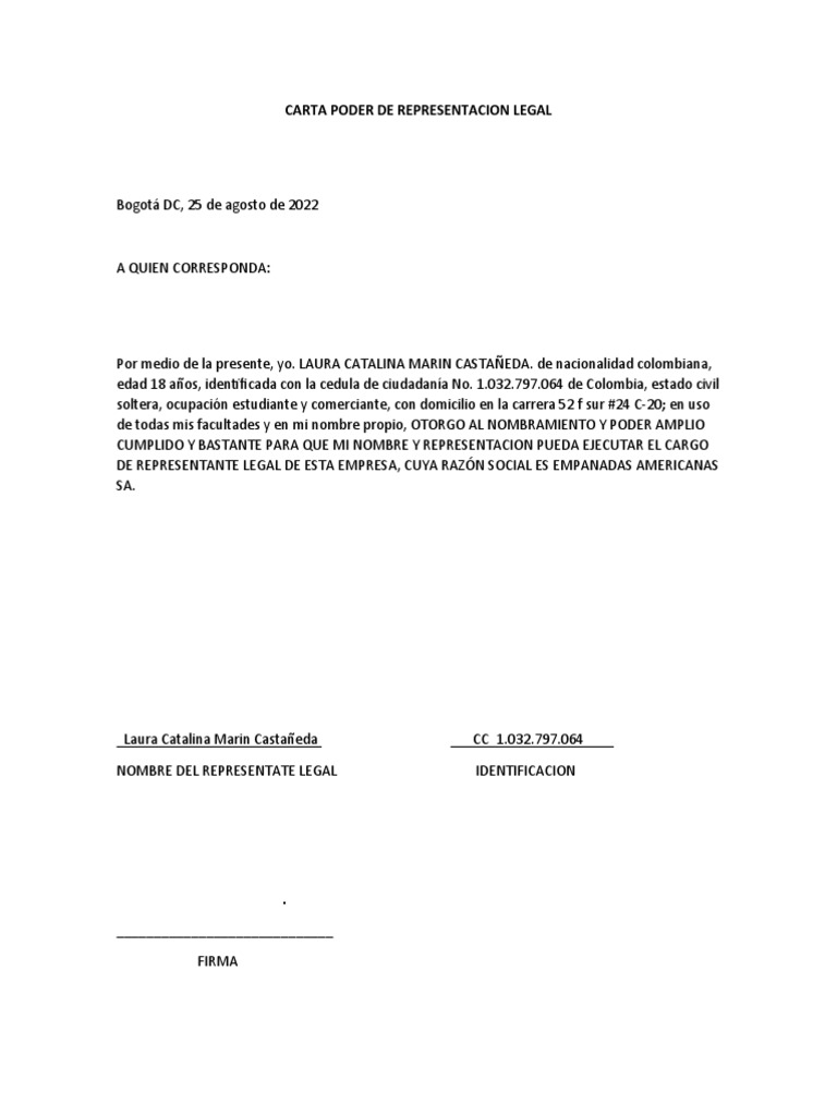 Carta Representante Legal | PDF