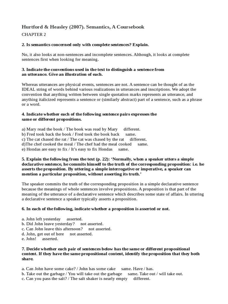 Hurtford & Heasley (2007) - Semantics, A Coursebook | PDF | Proposition ...