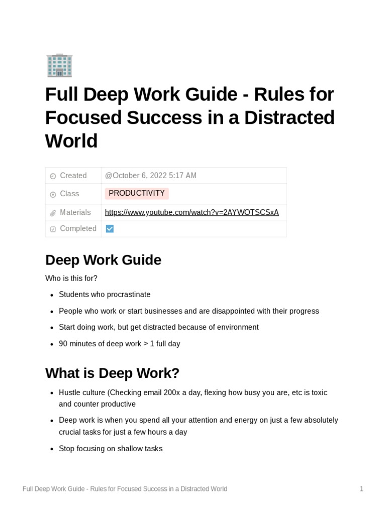 Full Deep Work Guide - Rules For Focused Success in A Distracted World ...
