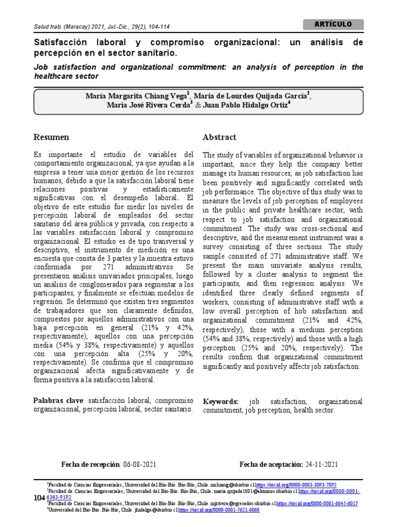 Satisfacción Laboral y Compromiso Organizacional: Un Análisis de ...