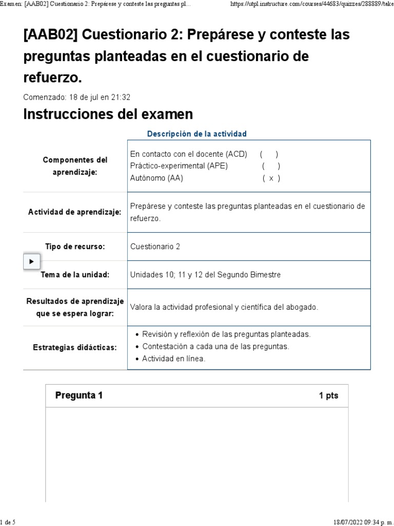 6 Examen (AAB02) Cuestionario 2 Prepárese y Conteste Las Preguntas ...
