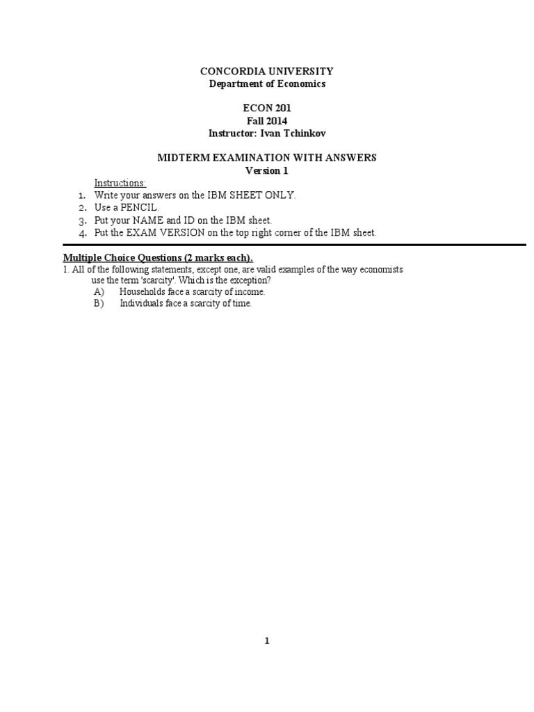 Concordia University Department of Economics ECON 201 Fall 2014 ...