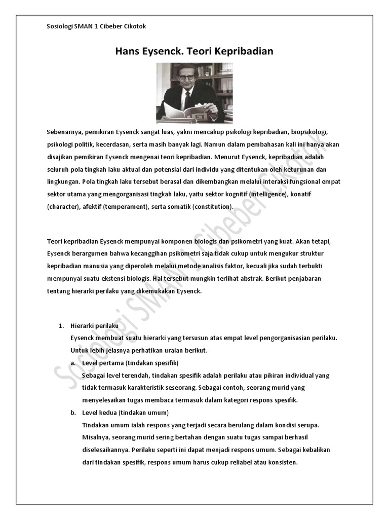 Hans Eysenck. Teori Kepribadian | PDF