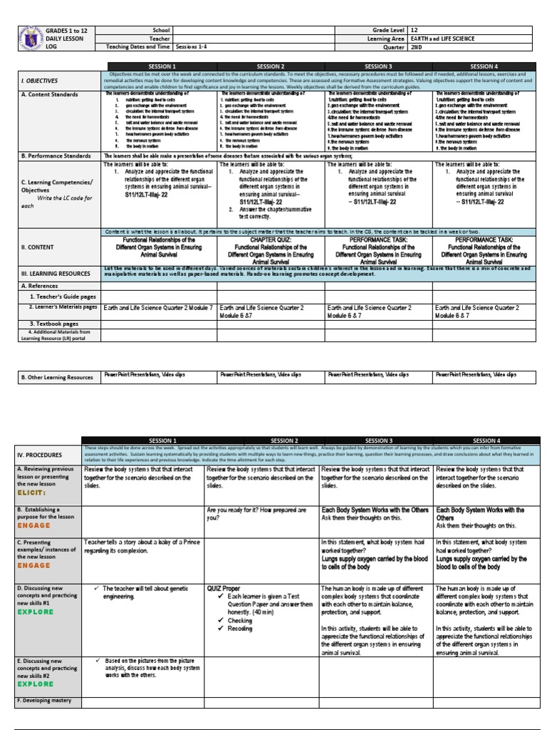 Earth and Life Science - Organ System - PETA & QUIZ | PDF | Learning | Teachers