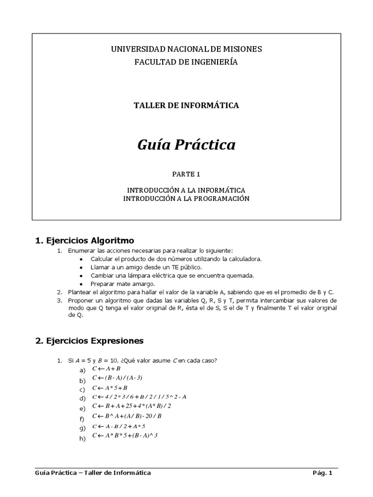 Guia Practica Taller Informatica | Descargar gratis PDF | Matriz (Matemáticas) | Algoritmos