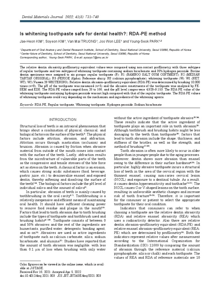 Is Whitening Toothpaste Safe For Dental Health?: RDA-PE Method | PDF ...
