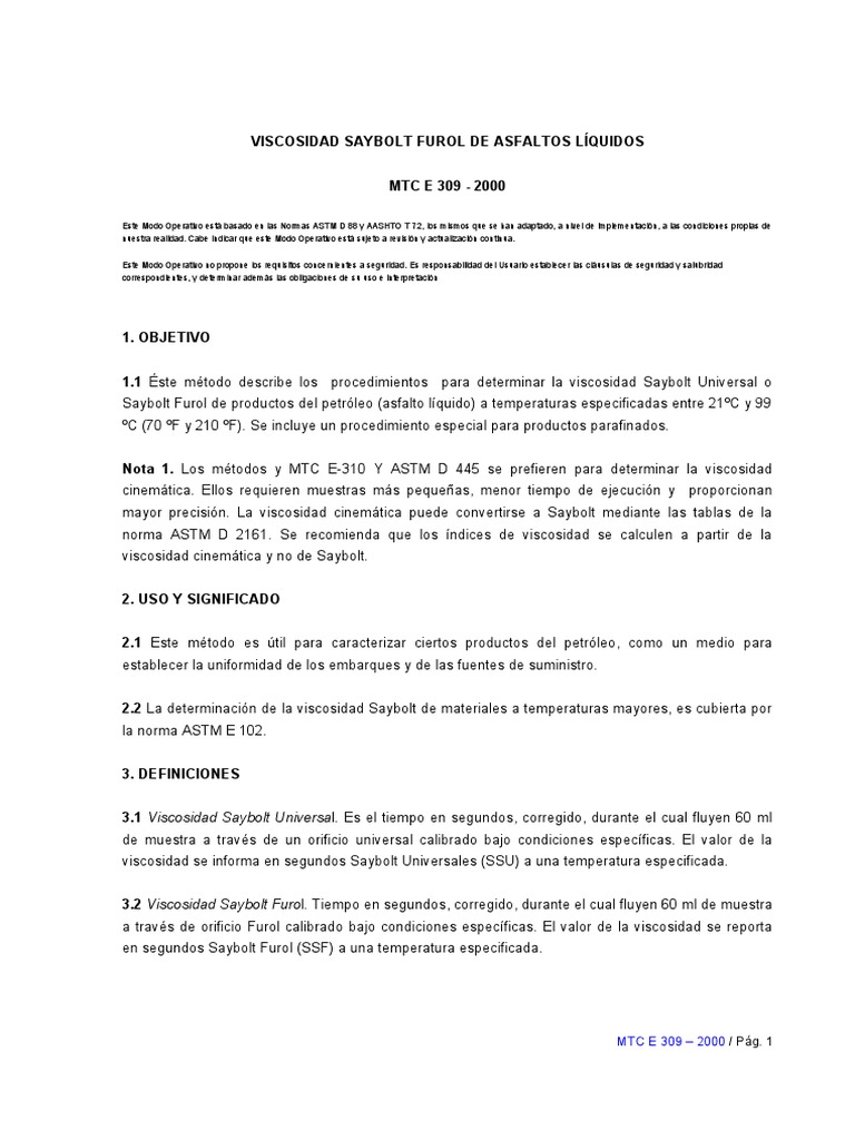 Viscosidad Saybolt Furol en Asfaltos | PDF | Viscosidad | Líquidos
