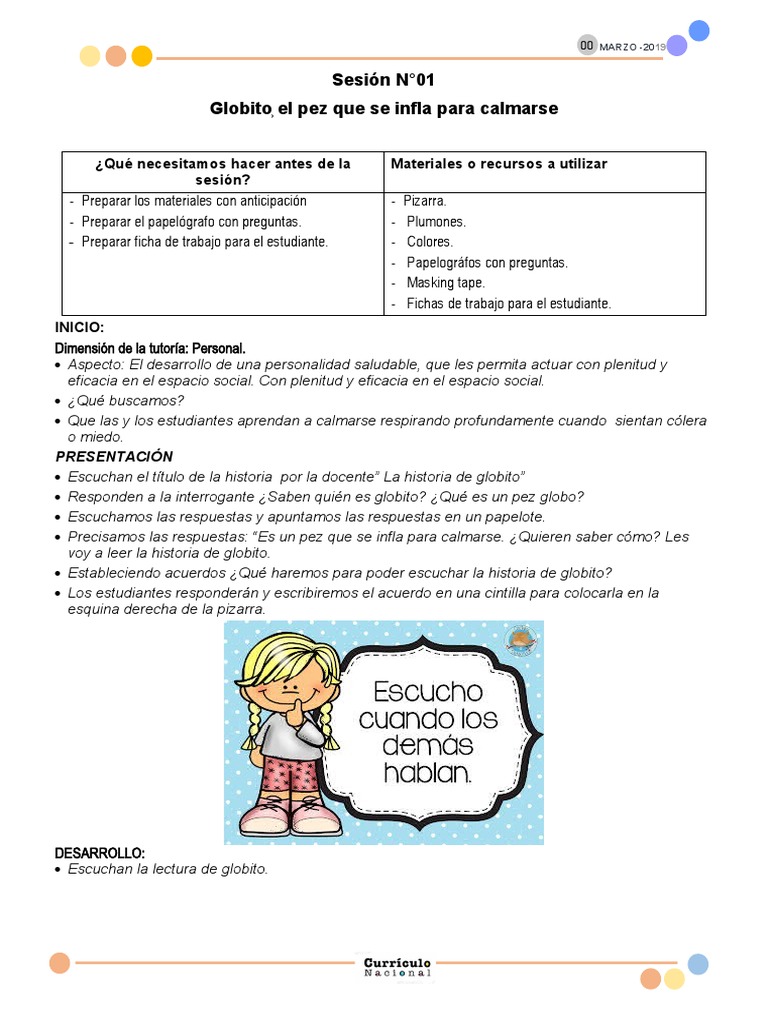 Sesión N°01 Globito El Pez Que Se Infla para Calmarse | PDF
