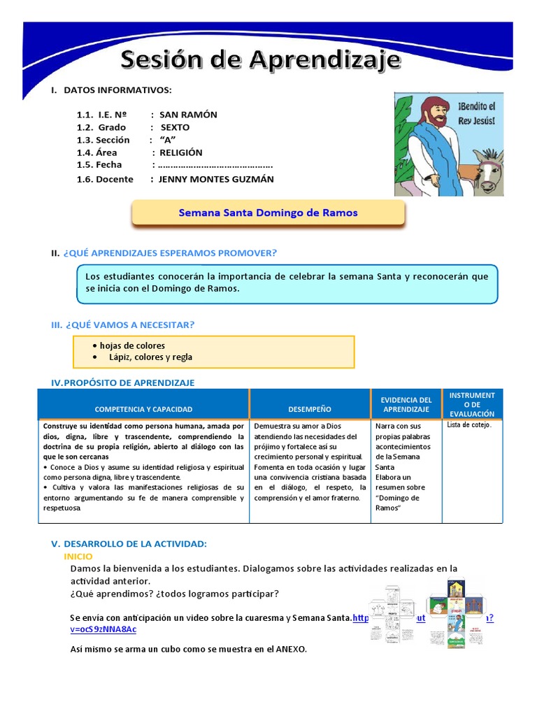 D2 A2 SESION REL. Semana Santa Domingo de Ramos | PDF | Jesús | Prestado