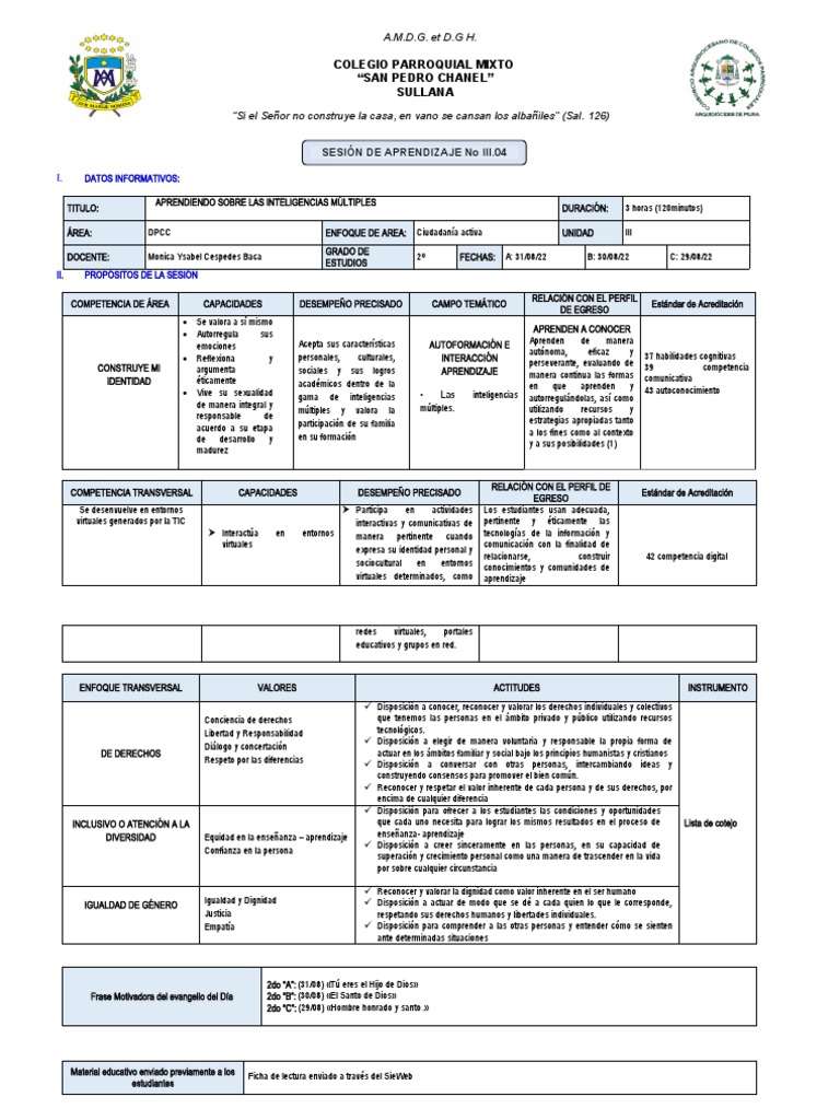 Sesión 04 de Aprendizaje 2º - DPCC - Las Inteligencias Multiples | PDF | Inteligencia | Aprendizaje