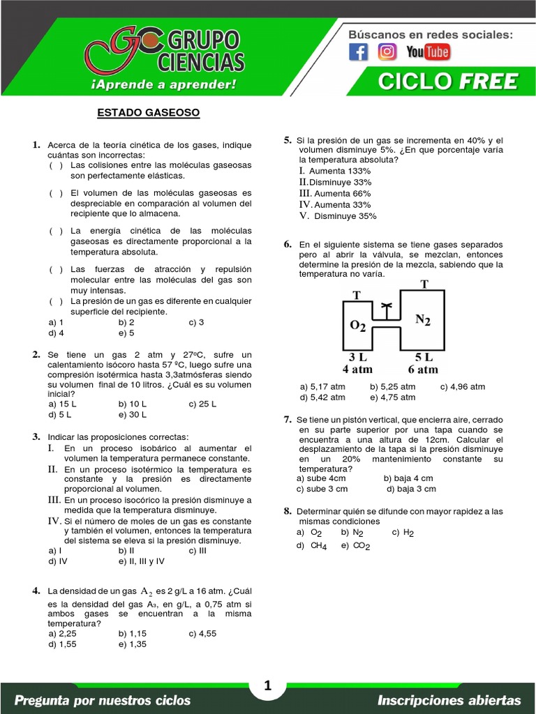 Ciclo Free Quimica Semana 2 Pdf Gases Fases De La Materia
