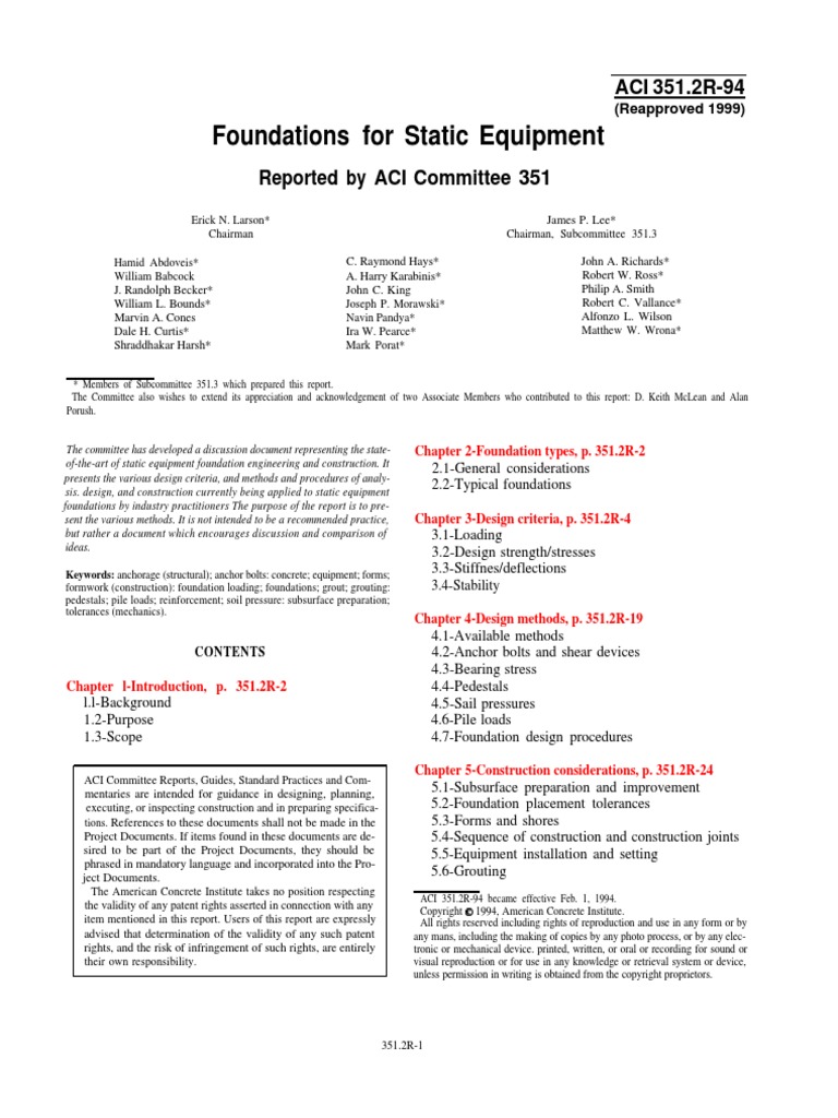 ACI 351.2R-94 Foundations For Static Equipment | Download Free PDF | Structural Load | Buoyancy