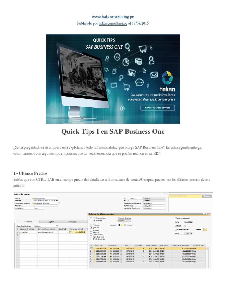 Quick Tips para explotar mejor el potencial de SAP Business One | PDF | Contabilidad | Presupuesto