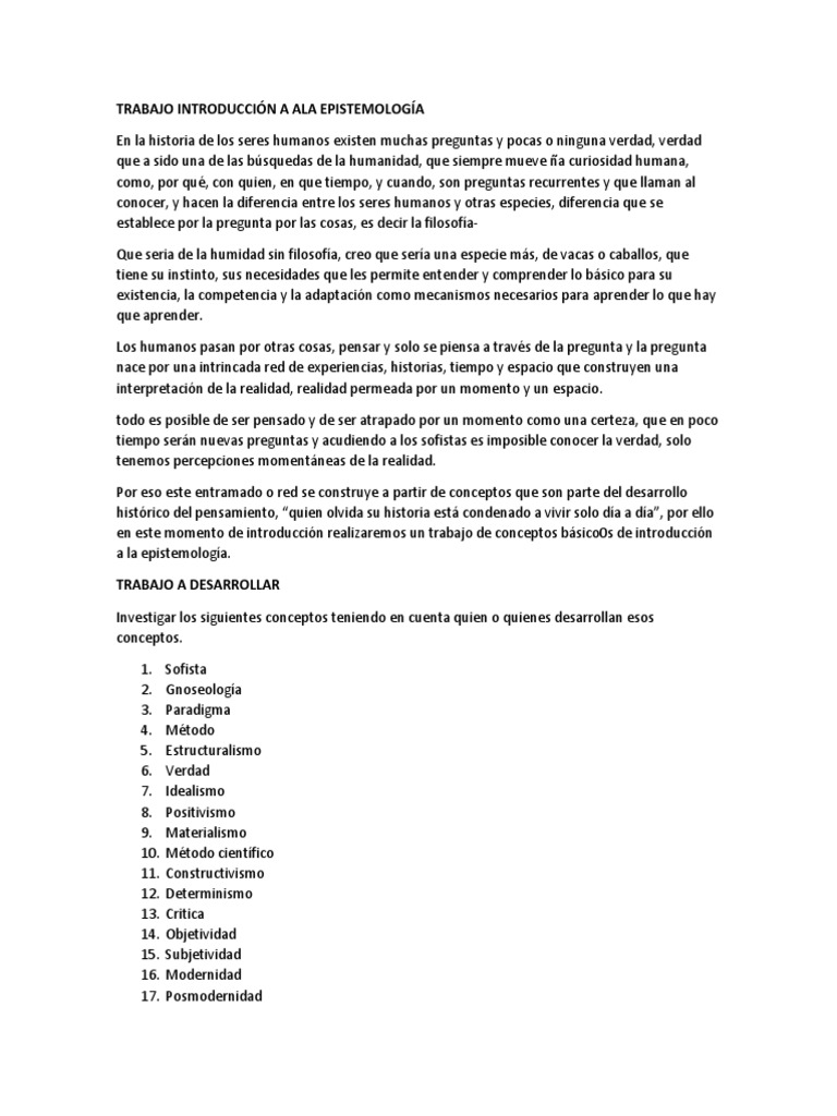 Trabajo Introducción A La Epistemología | PDF | Verdad | Realidad