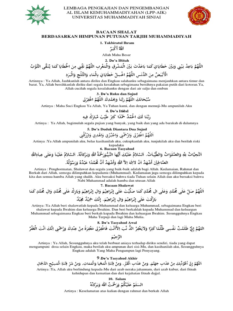 BACAAN SHALAT MENURUT HIMPUNAN PUTUSAN TARJIH MUHAMMADIYAH | PDF