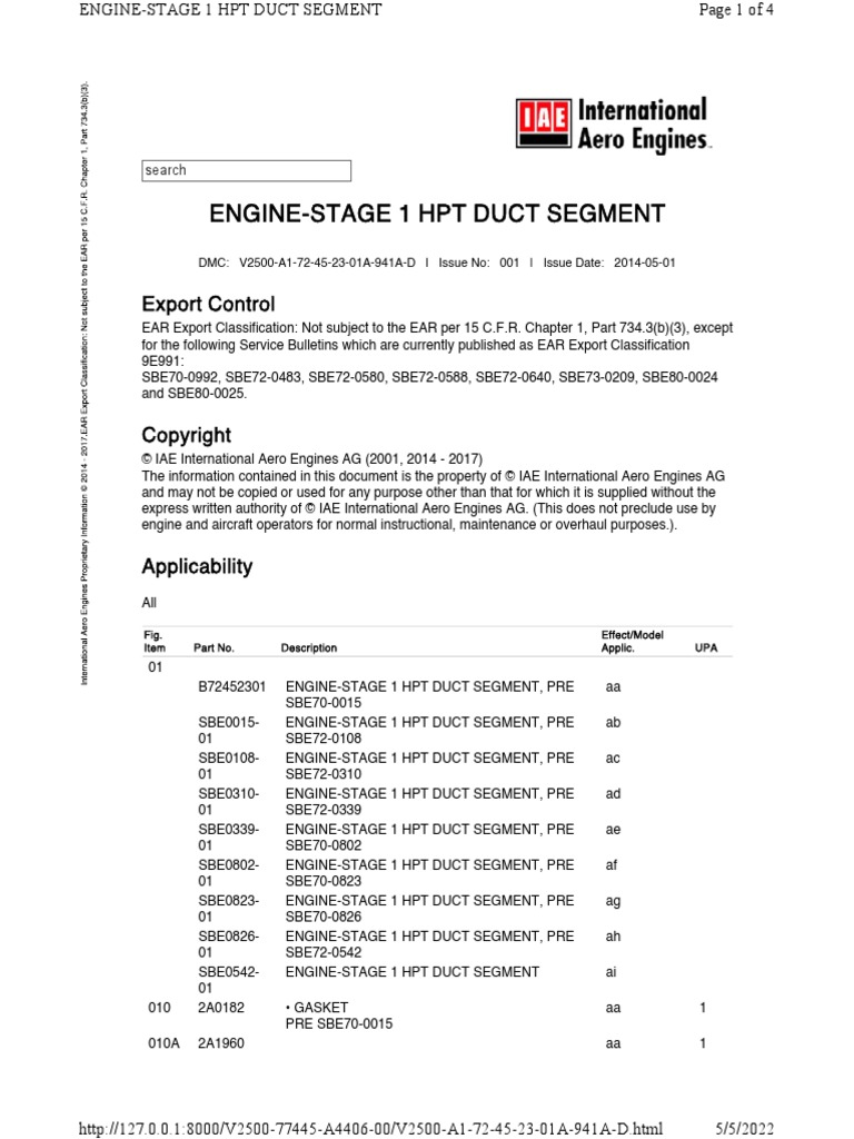 Engine-Stage 1 HPT Duct Segment: Export Control | PDF