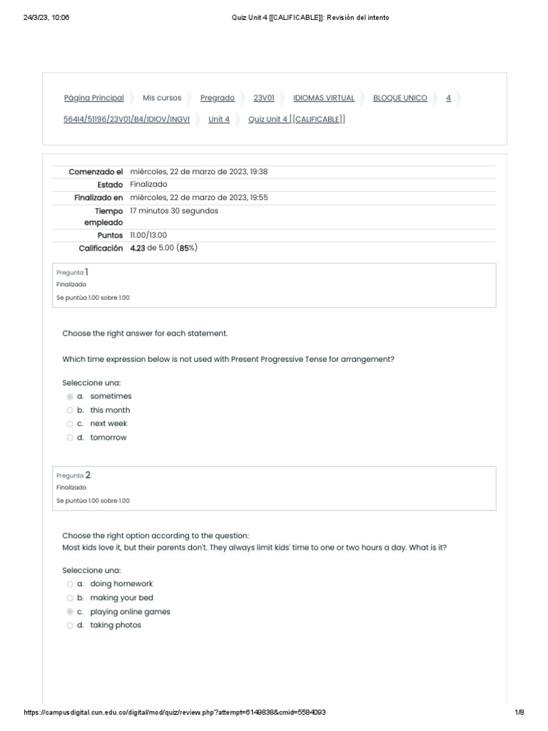 Quiz Unit 4 ( (CALIFICABLE) ) - Revisión Del Intento | PDF
